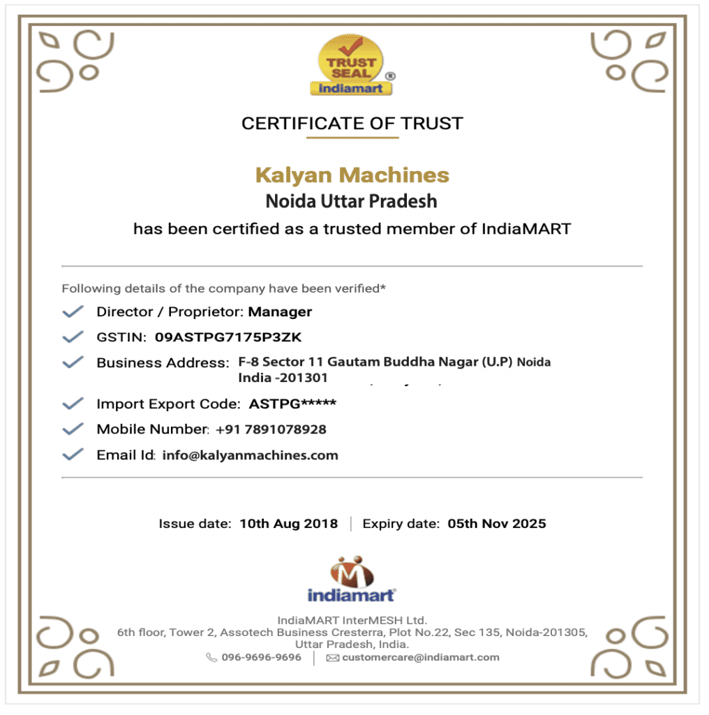 See Certificates - Kalyan Machines